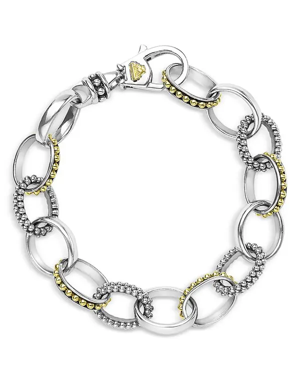 Lagos 18k Yellow Gold & Sterling Caviar Bead Link Bracelet - Silver
