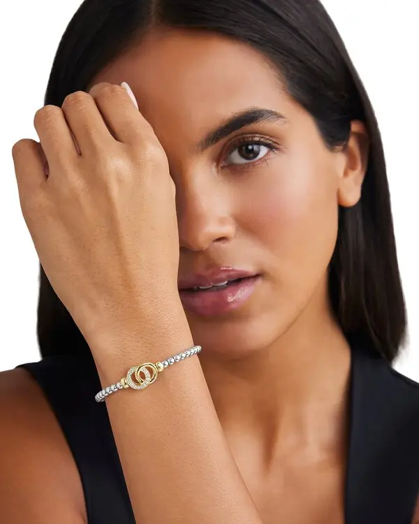 Lagos 18k Yellow Gold And Sterling Ring Stretch Bracelet - Silver
