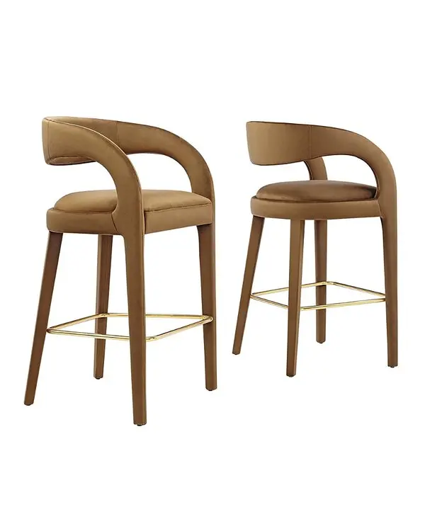 MODWAY Pinnacle Performance Velvet Bar Stool, Set Of 2 - Brown Gold