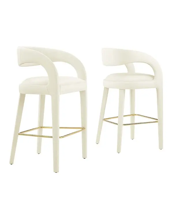 MODWAY Pinnacle Performance Velvet Bar Stool, Set Of 2 - Ivory Gold