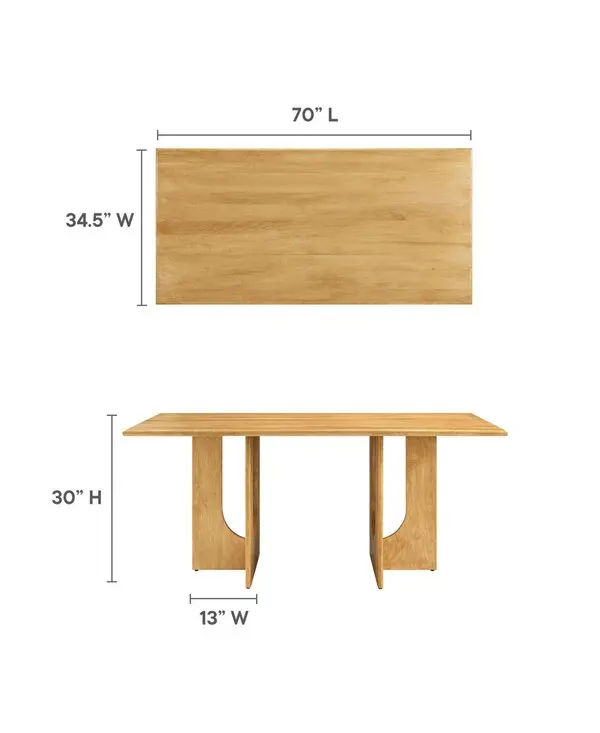 MODWAY Rivian Rectangular 70 Wood Dining Table - Oak