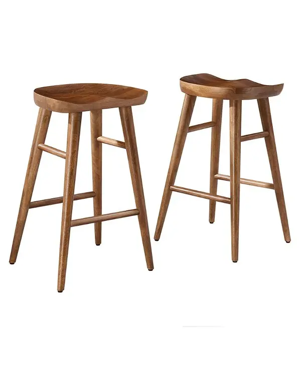 MODWAY Saville Backless Wood Counter Stools, Set Of 2 - Walnut