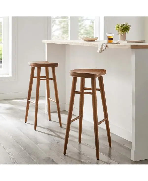 MODWAY Saville Backless Wood Bar Stools Set Of 2 - Walnut