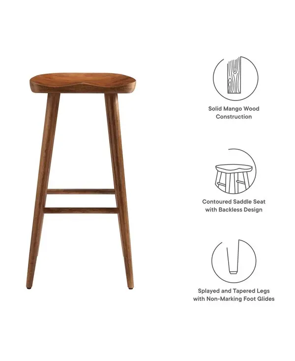 MODWAY Saville Backless Wood Bar Stools Set Of 2 - Walnut