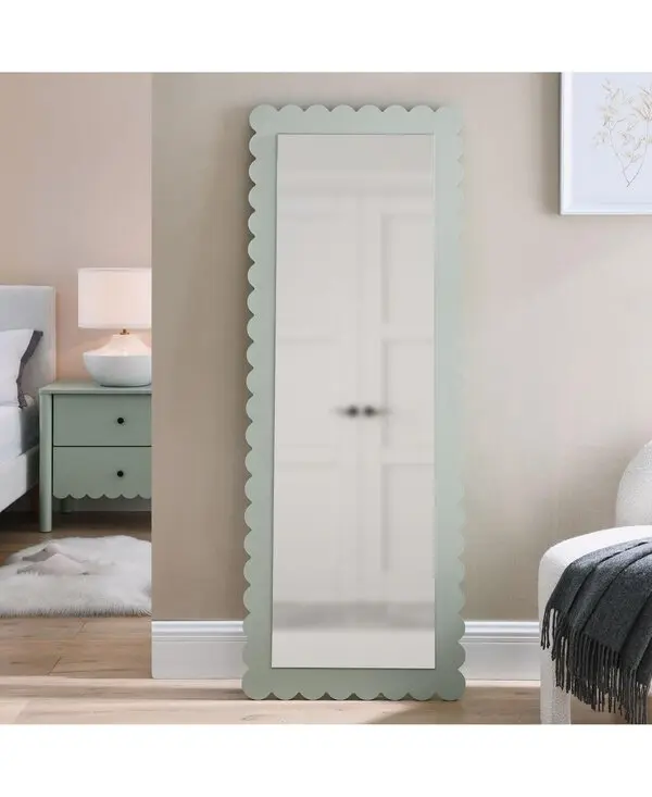 MODWAY Emmeline Scalloped Rectangle Floor Mirror - Sage