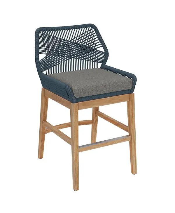 MODWAY Wellspring Outdoor Patio Teak And Rope Counter Stool - Blue Graphite