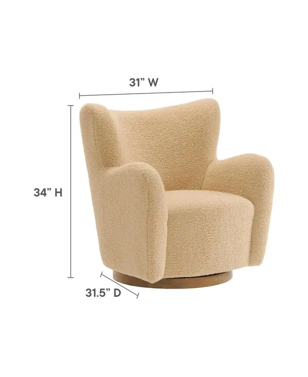 MODWAY Montrose Wingback Sherpa Swivel Accent Chair - Ivory/walnut