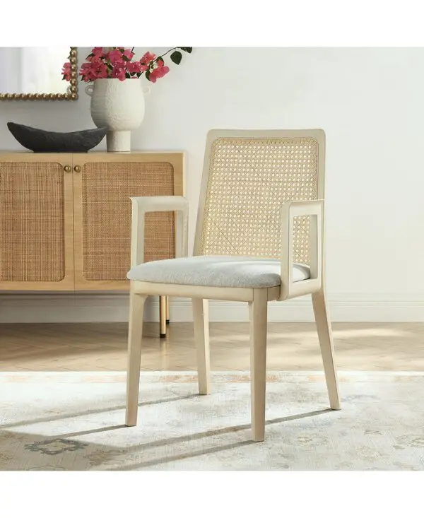 MODWAY Monarch Wood And Rattan Dining Armchair - Antique Multi