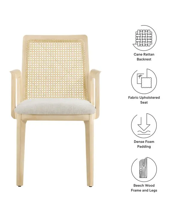 MODWAY Monarch Wood And Rattan Dining Armchair - Antique Multi
