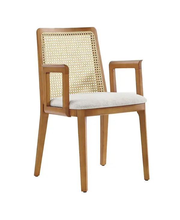 MODWAY Monarch Wood And Rattan Dining Armchair - Honey Natural Heathered Weave Ivory