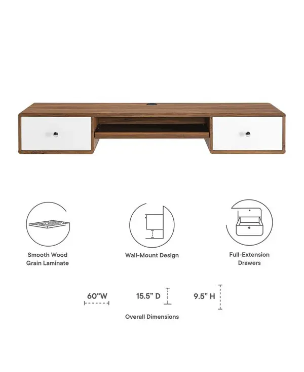 MODWAY Transmit 60 Wall Mount Wood Office Desk