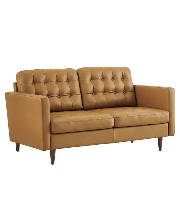 MODWAY Exalt Tufted Leather Loveseat - Tan