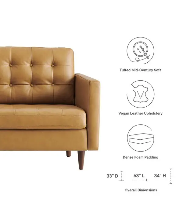 MODWAY Exalt Tufted Leather Loveseat - Tan
