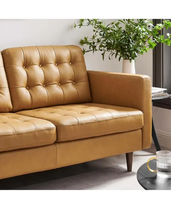 MODWAY Exalt Tufted Leather Loveseat - Tan