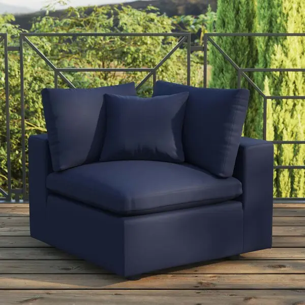 MODWAY Commix Overstuffed Outdoor Patio Corner Chair - Navy