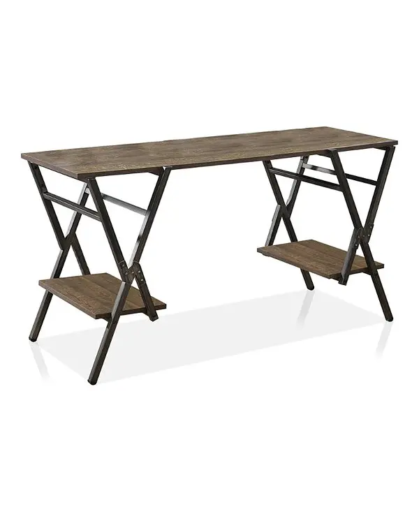 FURNITURE OF AMERICA Reyn Steel Base 2-shelf Writing Desk - Rustic Oak