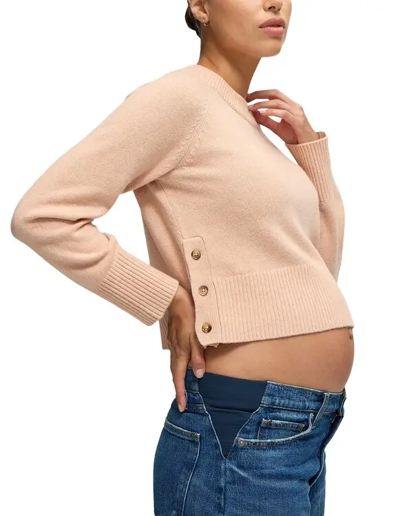 INGRID & ISABEL Crop Mock Neck Maternity Sweater - Champagne