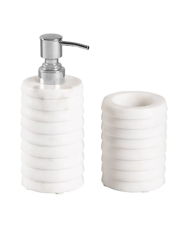 GAURI KOHLI Raavi Marble Lotion Dispenser & Tumbler Set - Shades Of White