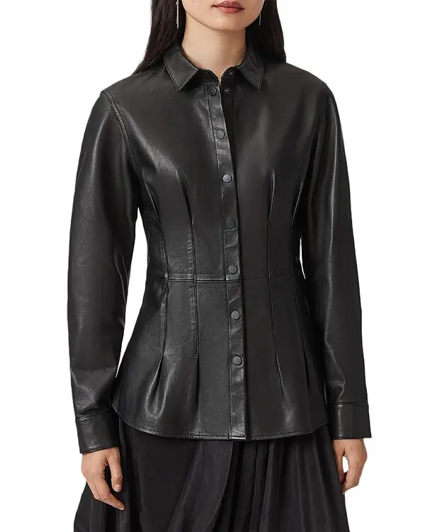 Allsaints Larson Lea Leather Shirt In Black - 30% Off | Editorialist