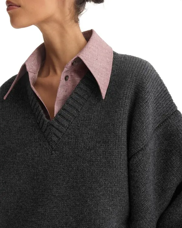 RÓHE Wool Sculptural V Neck Sweater - Mid Grey