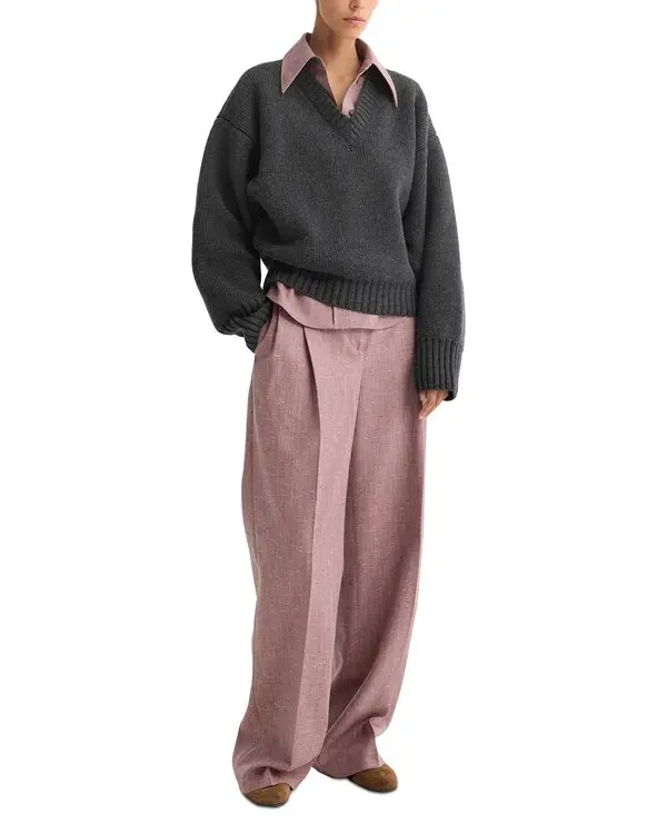 RÓHE Wool Sculptural V Neck Sweater - Mid Grey