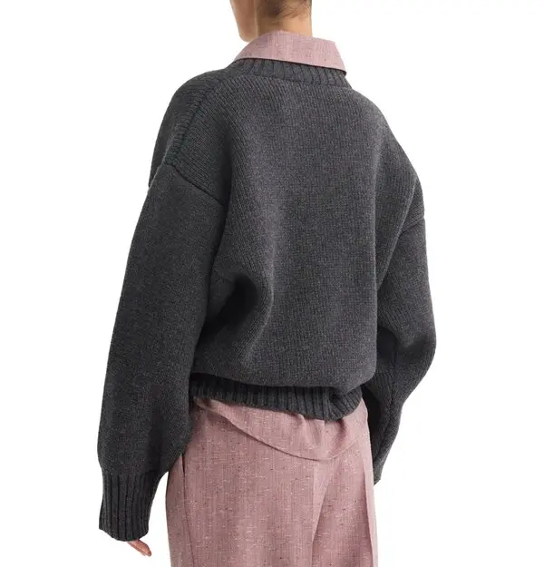 RÓHE Wool Sculptural V Neck Sweater - Mid Grey