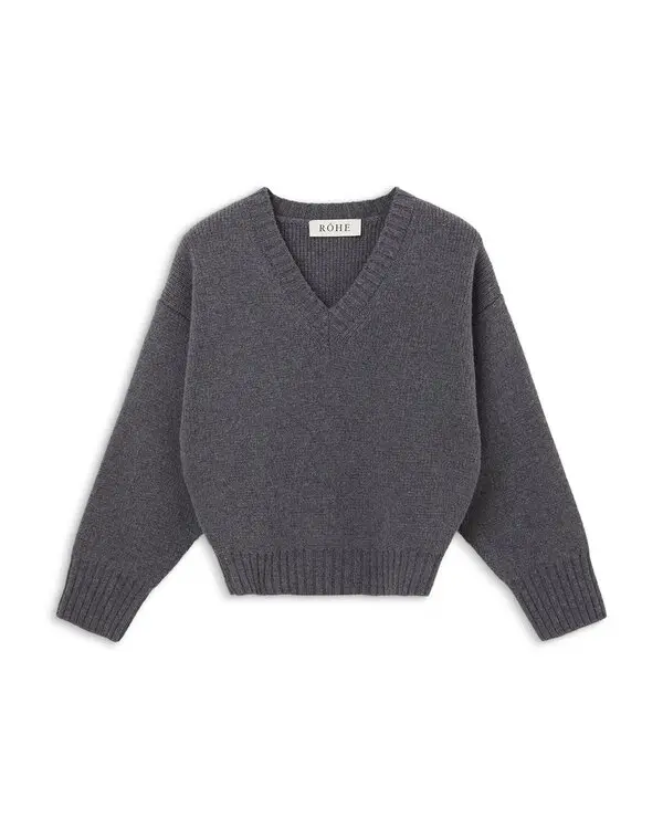 RÓHE Wool Sculptural V Neck Sweater - Mid Grey