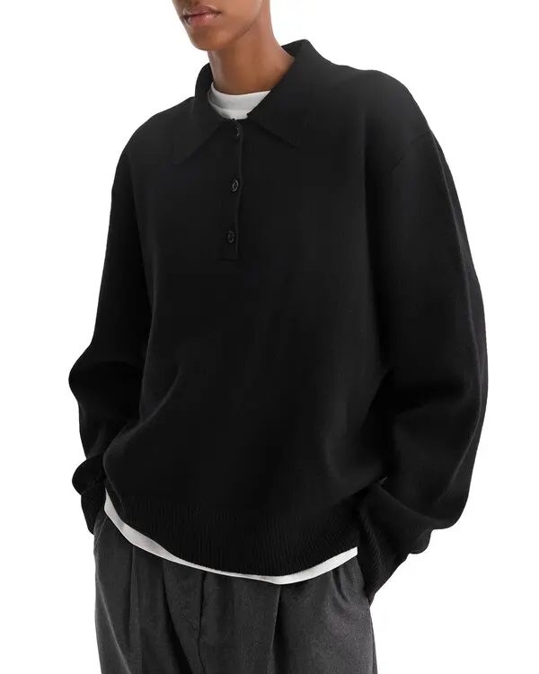 RÓHE Wool Cashmere Compact Knitted Polo - Black
