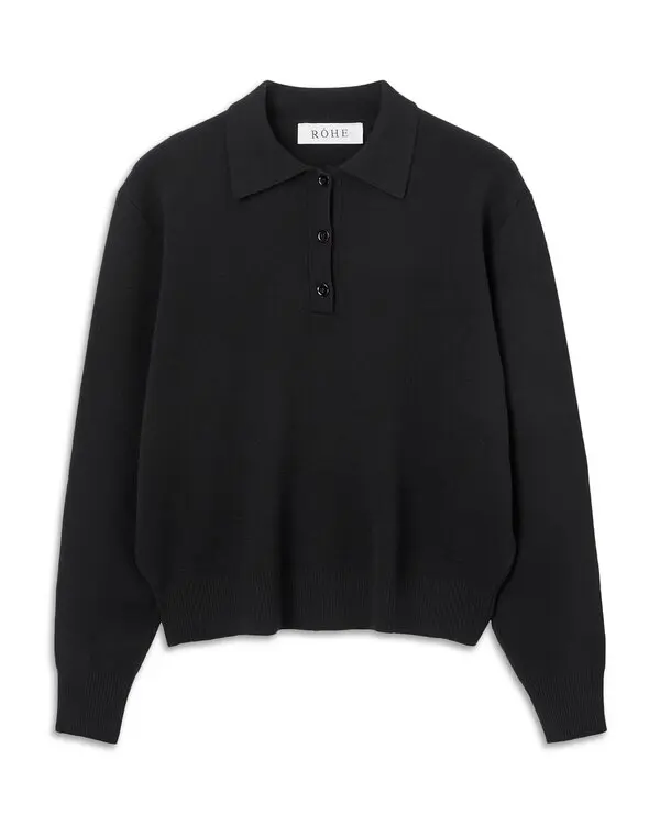RÓHE Wool Cashmere Compact Knitted Polo - Black