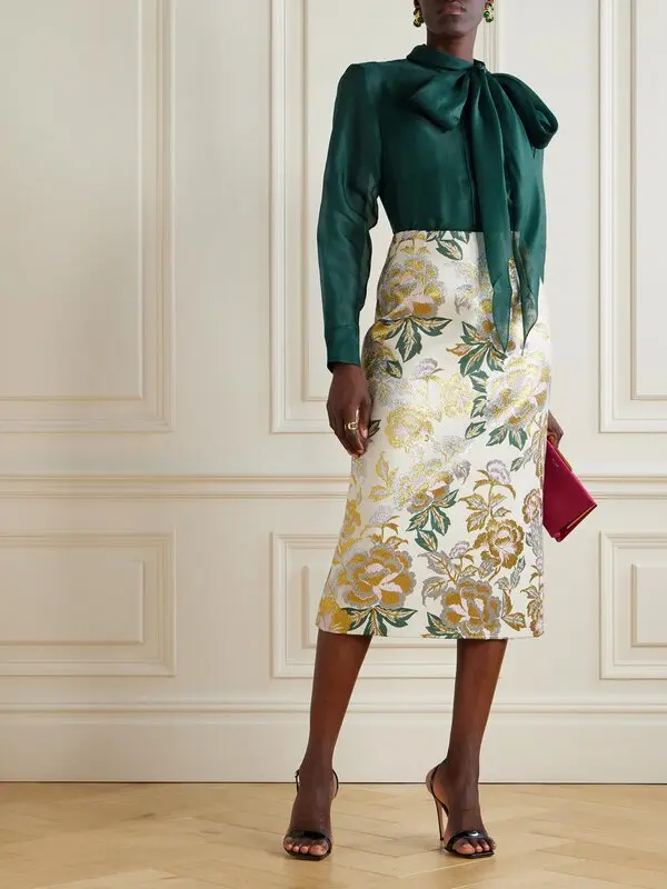 Carolina Herrera Floral Brocade Midi Pencil Skirt