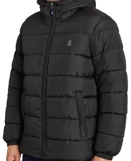 IZOD Fleece Lined Heavyweight Puffer Jacket - Black