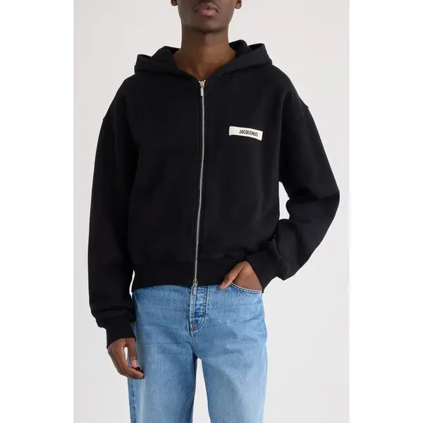 Jacquemus Le Hoodie Gros Grain Cotton Zip Hoodie - Black