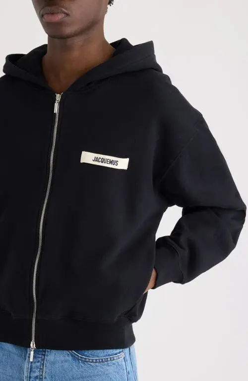 Jacquemus Le Hoodie Gros Grain Cotton Zip Hoodie - Black