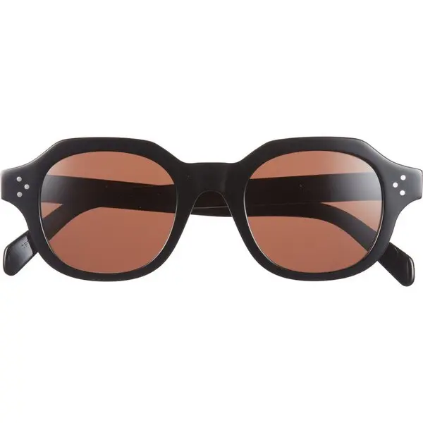Celine 3 Dots 48mm Round Frame Sunglasses - Shiny Black/brown