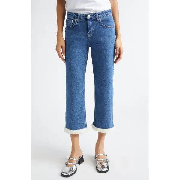 Sandy Liang Moni Faux Fur Trim Jeans