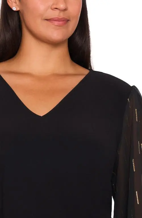 CECE DUPRAZ Foil Clip Sleeve V-neck Mixed Media Top