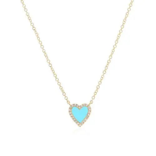 THE LOVERY FINE JEWELRY Mini Diamond And Heart Necklace - Turquoise