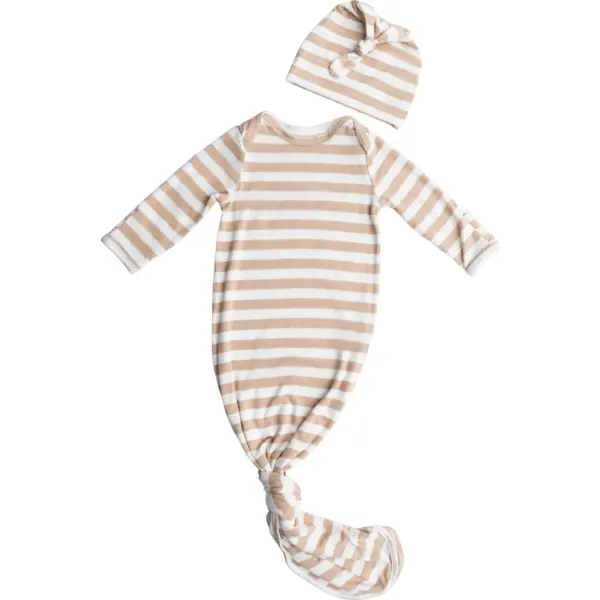 KINDRED BRAVELY Knotted Baby Gown And Hat - Fawn Stripe