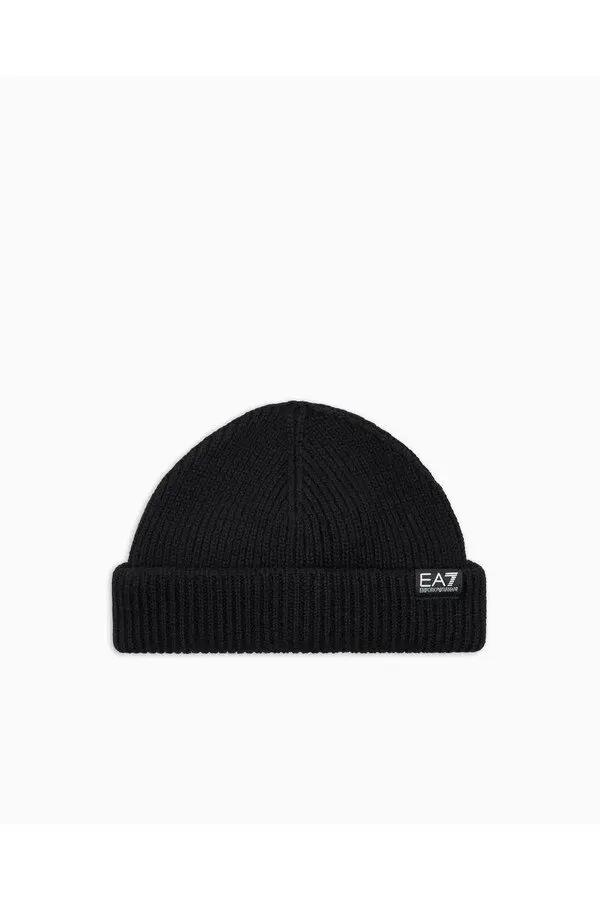 Emporio Armani Wool-blend Fisherman Beanie - Black