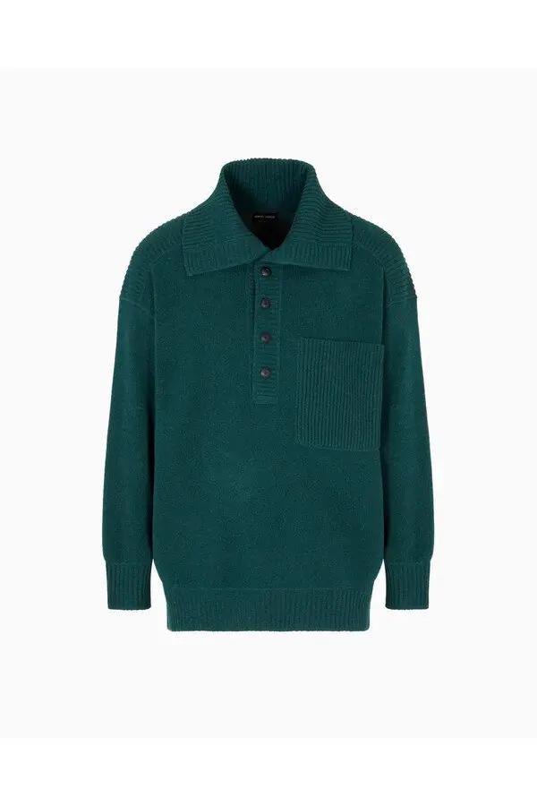 Giorgio Armani Virgin Wool And Cashmere Jumper With Buttons - Green