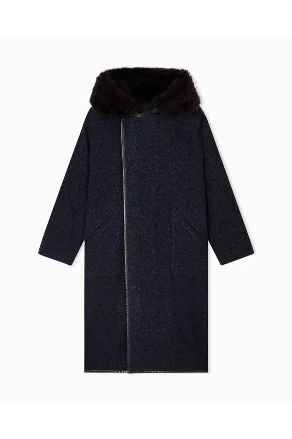 Giorgio Armani Cashmere And Wool Long Coat With Hood - Red