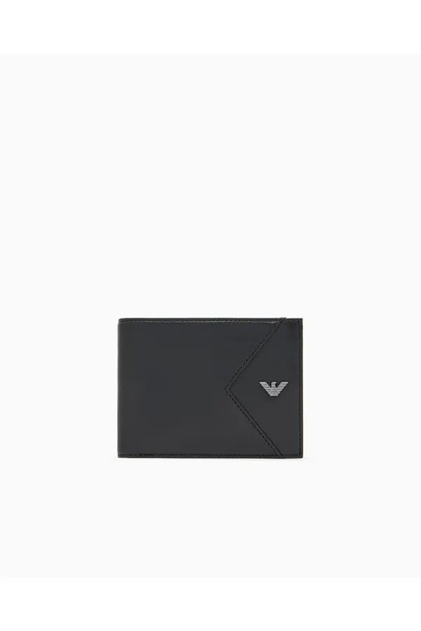 Emporio Armani Nappa Leather Bifold Wallet With Geometric Detail - Black