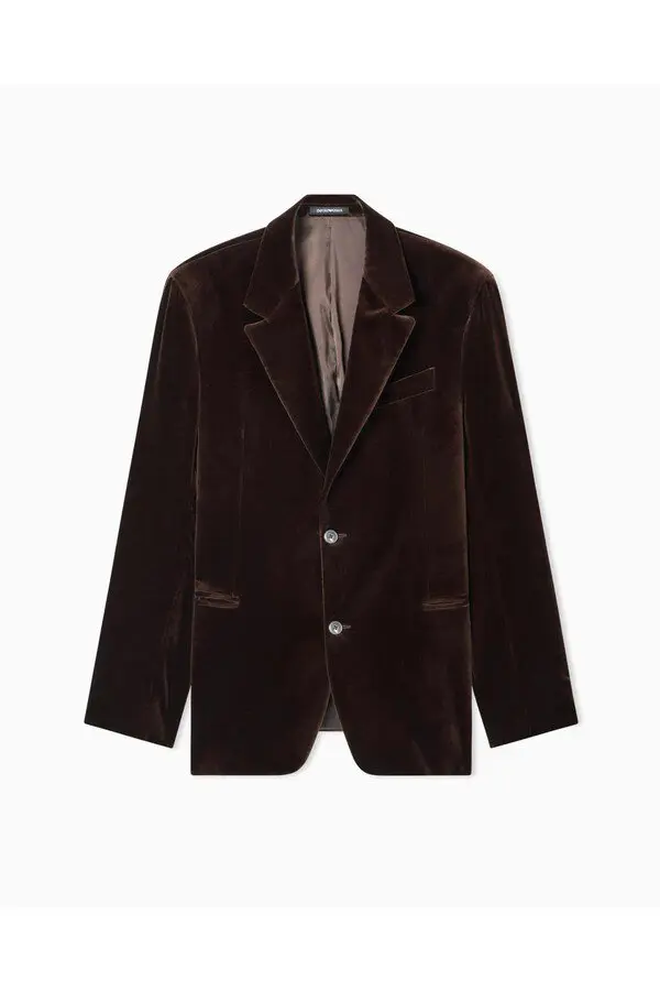 Emporio Armani Single-breasted Jacket In Velvet - Natural