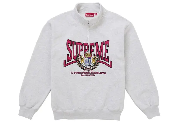 Supreme Crest Applique Half Zip Pullover - Ash Grey