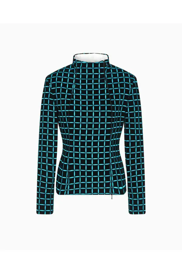 Emporio Armani Embroidered Check Velvet Jacket - Blue