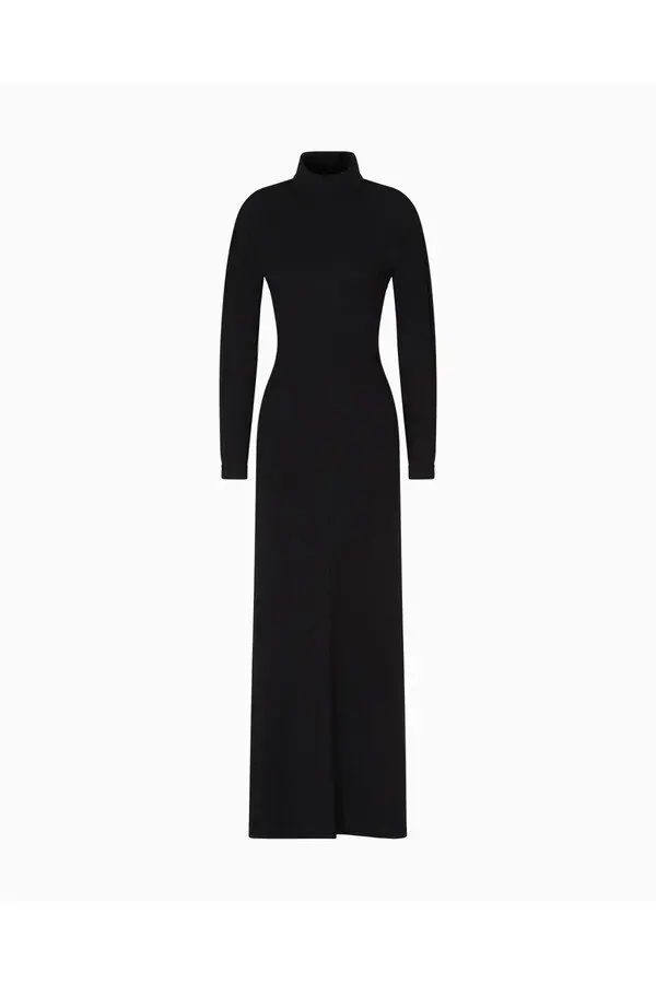 Emporio Armani Polygon Capsule Collection Viscose Crêpe Interlock Long Dress - Black