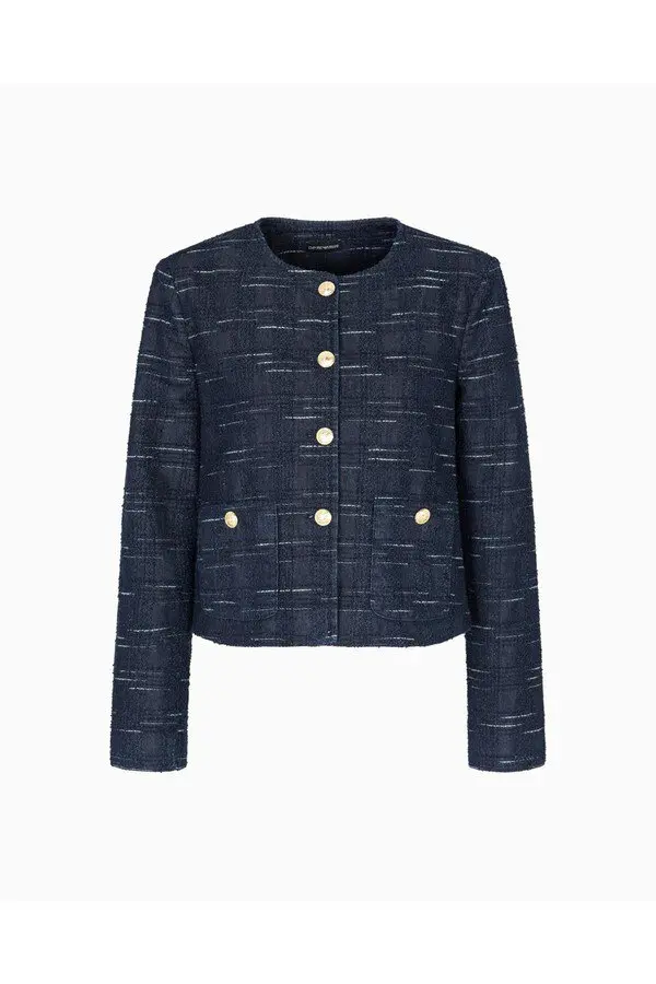 Emporio Armani Check Motif Jacquard Denim Jacket - Blue