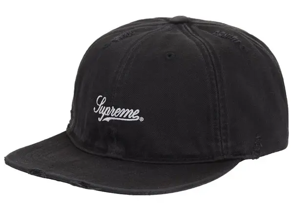 Supreme Distressed Script 6-panel Cap - Black
