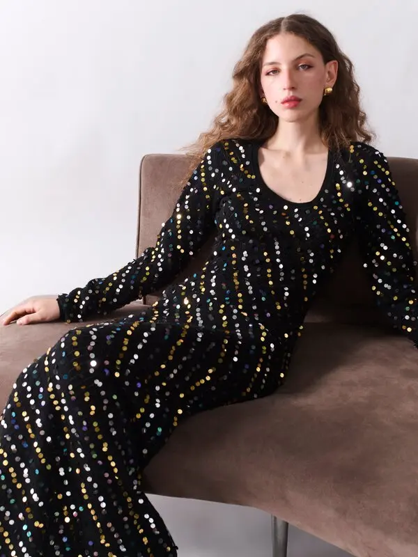 DVF X HENRY ZANKOV Sequin Knit Maxi Dress - Black