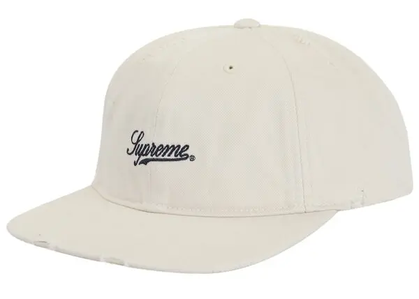 Supreme Distressed Script 6-panel Cap - White